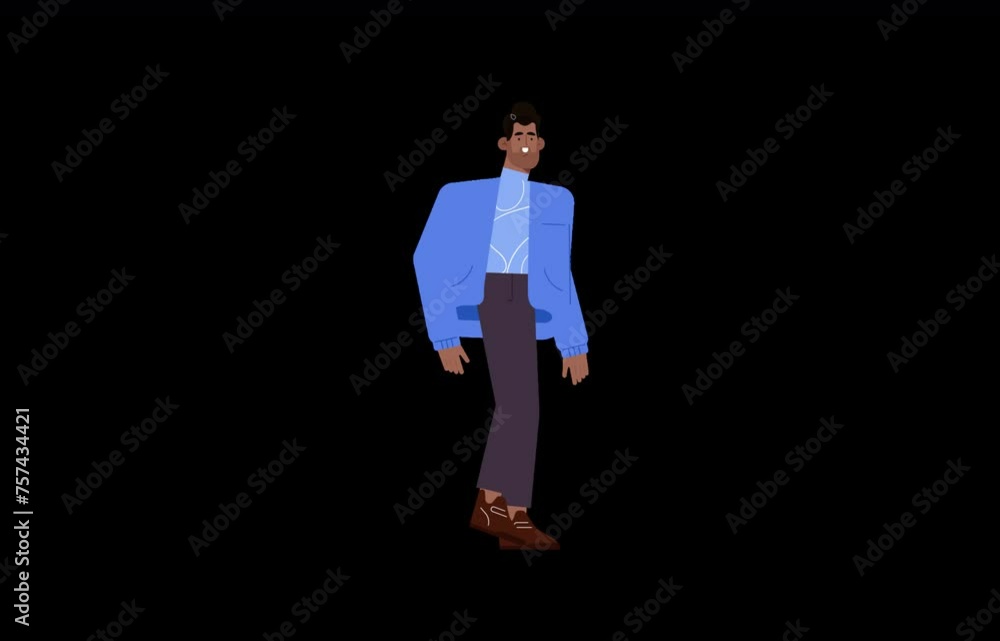2D Boy Wearing Blue Lose Jacket Walking Illustration Animation in ...