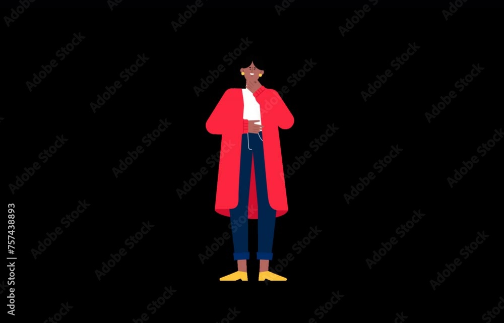 2D Animated Cartoon Black Woman In Red Dress Standing Alone Laughing ...