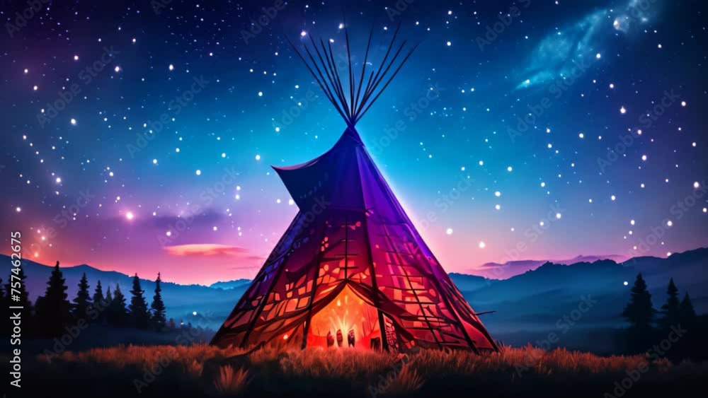 Vidéo Stock Silhouette of indian teepee at night. Vector illustration ...