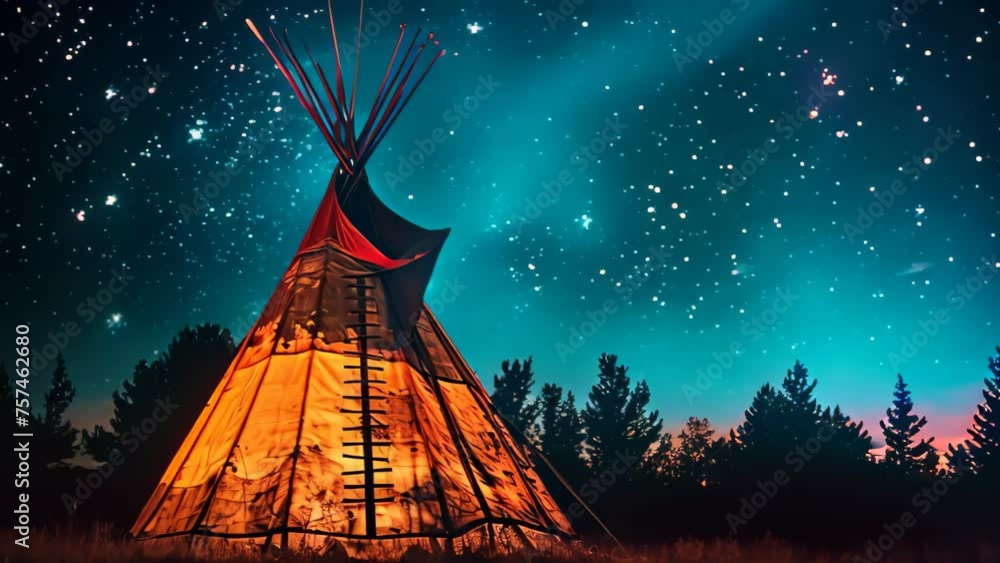 Beautiful indian teepee in the night sky with stars, Native american ...