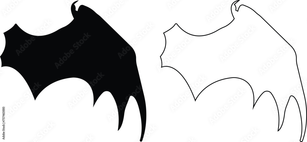 dragon wing silhouettes icons set. dragon wings flat and line vector ...