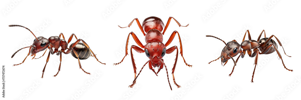 Collection of red ants isolated on transparent or white background ...