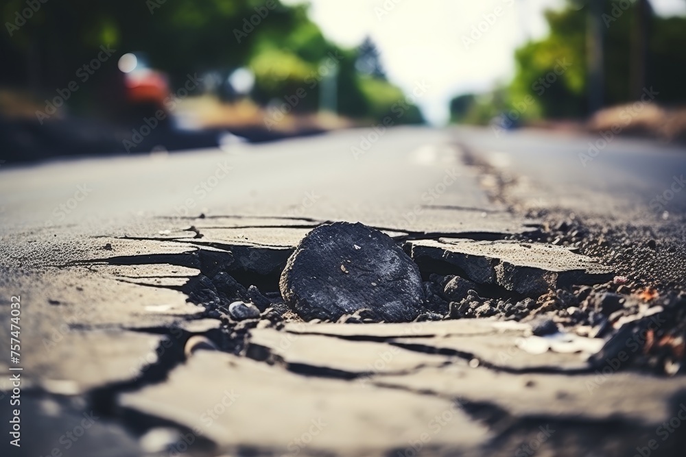 Repairing potholes on a cracked and deteriorating asphalt road, road ...