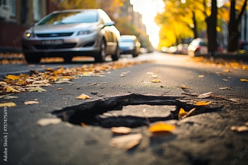 Repairing potholes on a crumbling asphalt road to improve safety and ...