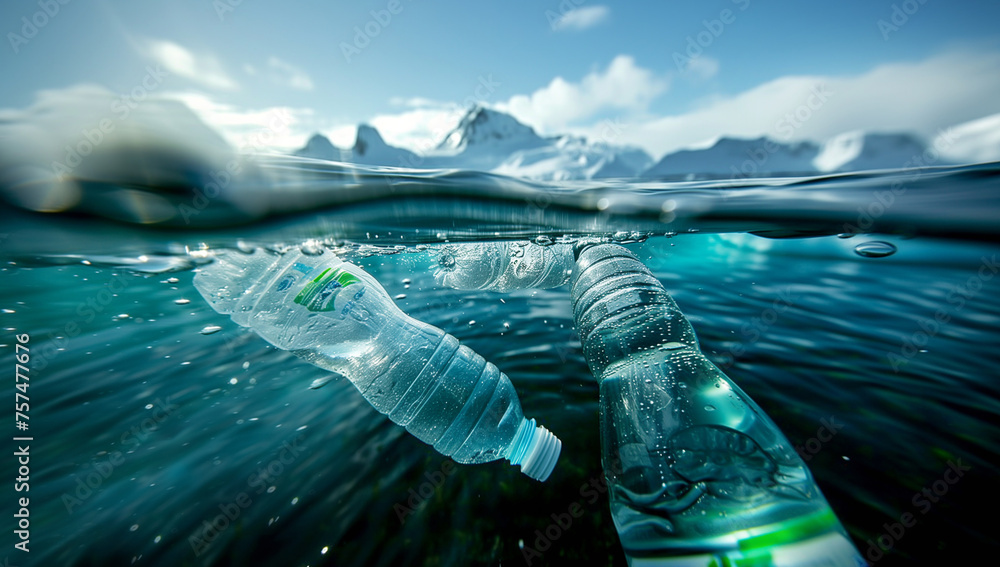 Beautiful underwater landscape cold Antarctic sea waters, icebergs with ...