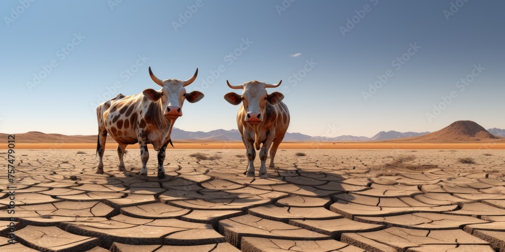 Cows graze in a dry field during drought, underscoring the importance ...