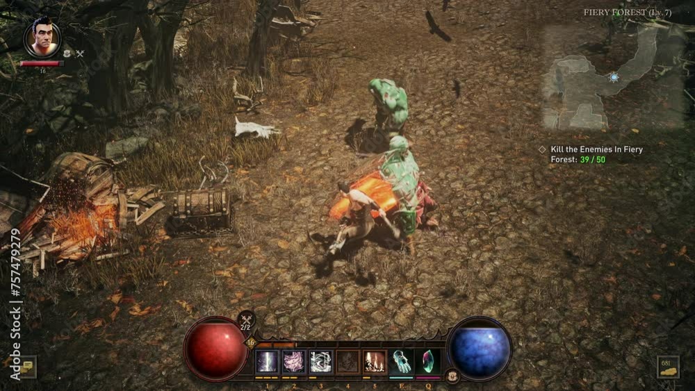 Launching the modern digital pc fantasy game. Controlling the fantasy character in the action pc ...