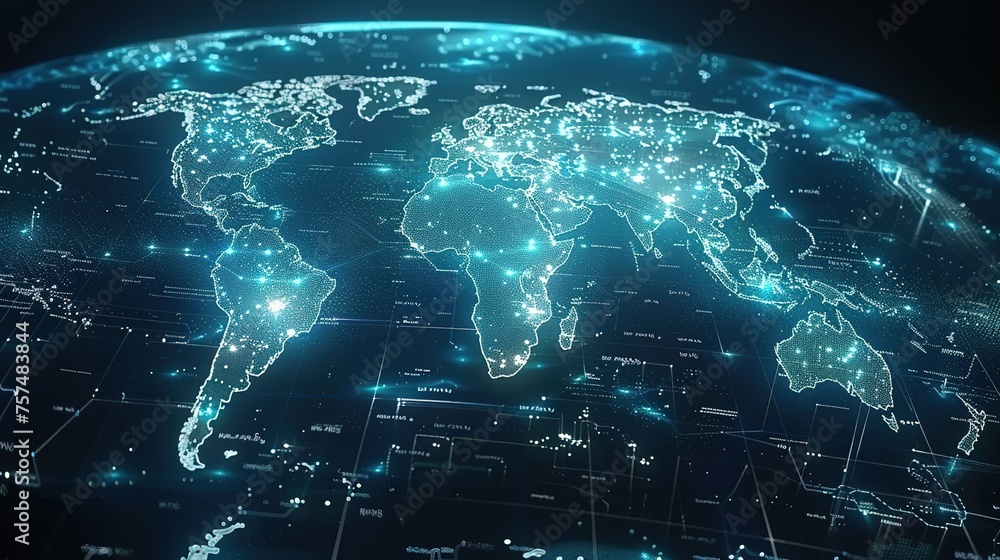 Illuminated Digital World Map Stock Illustration | Adobe Stock