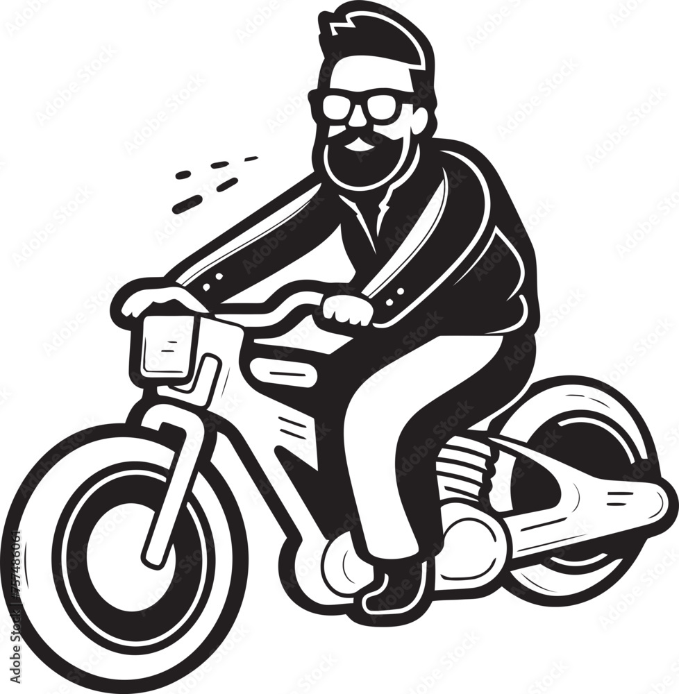 Bike Bound Cartoon Man Riding Bike Black Logo Symbol Pedal Path Cartoon Man on Bike Vector Icon ...