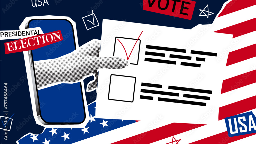 Vetor de Collage for 2024 US presidential election. Vector banner with ...
