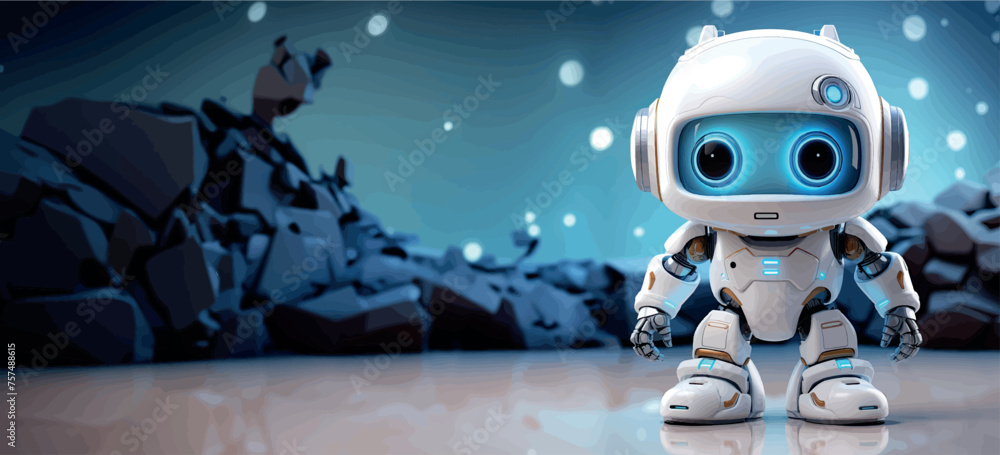 Robotics for kids banner vector, empty space for advertising. Robot ...