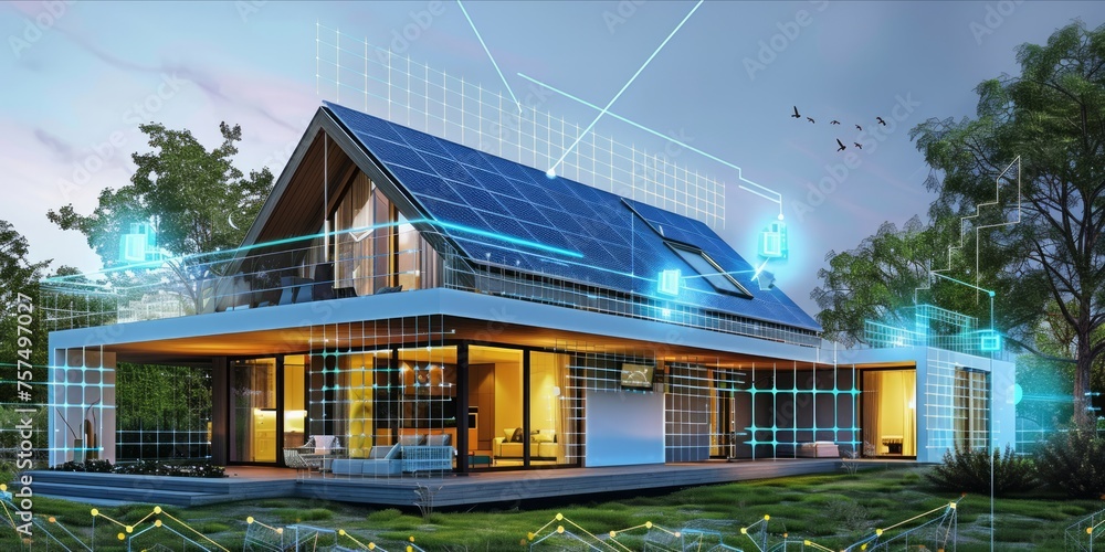 Digitally enhanced smart home with solar panels and interactive energy ...