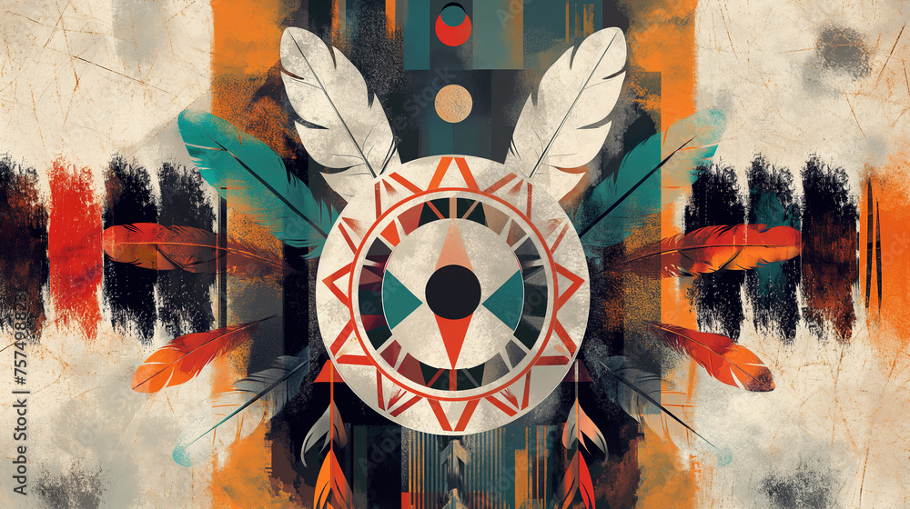 A digital art piece depicting a Native American-inspired symbol ...