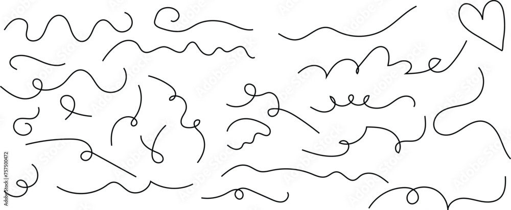 Calligraphy wavy line vector elements set. vector Illustration. Stock ...
