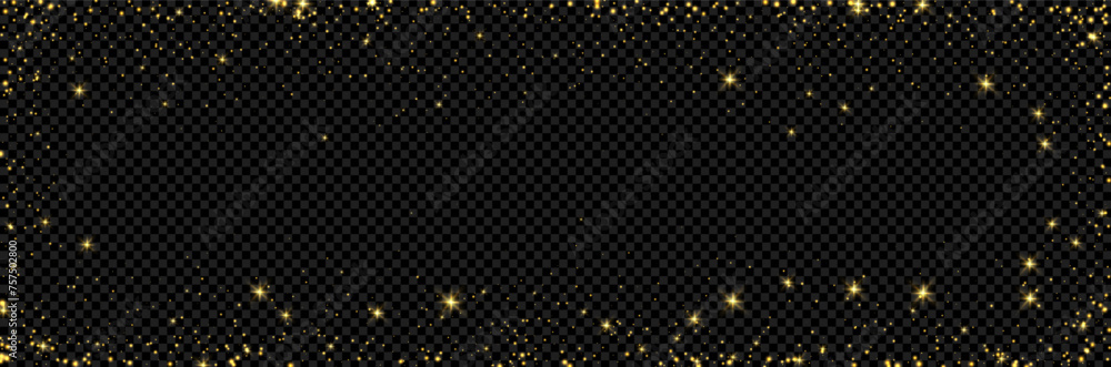 Gold light glitter rectangle border frame background. Magic stars shine ...
