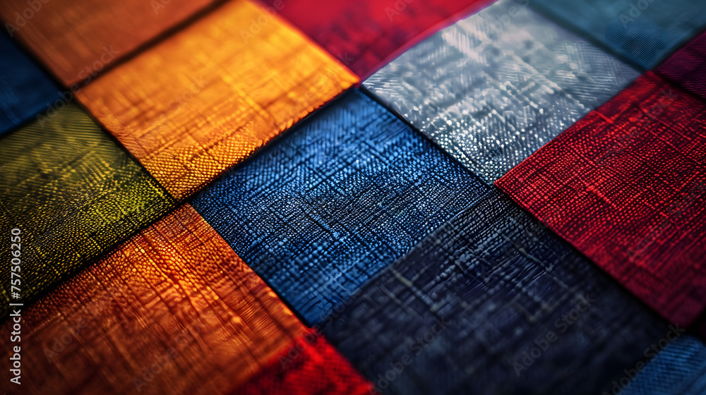 An arrangement of textile squares alternates in a checkered pattern ...