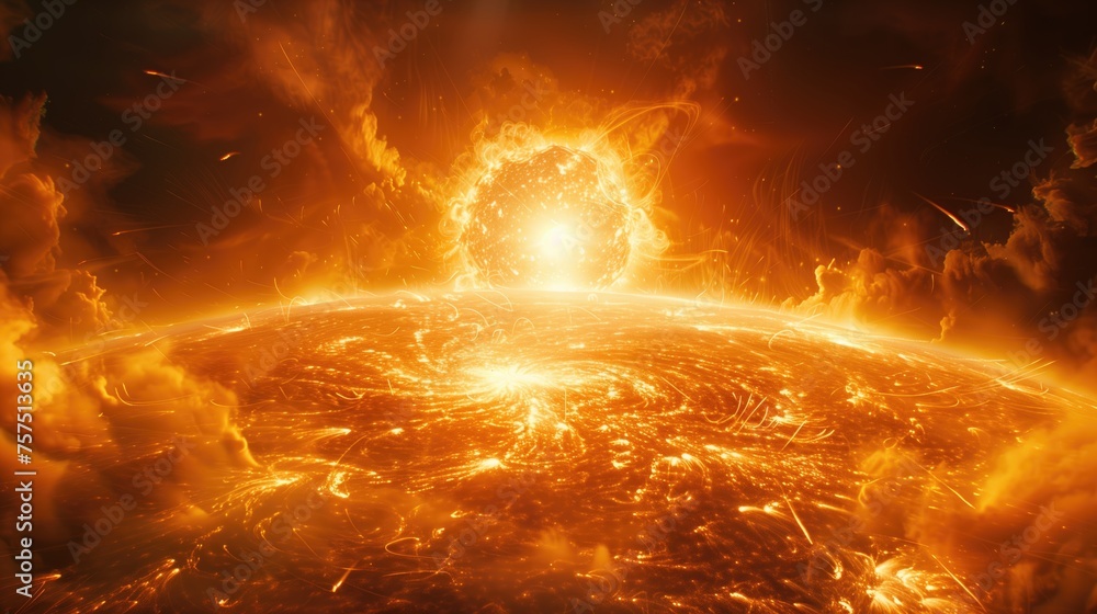 solar flare, and magnetic storms, Solar prominence, Plasma flash on the ...