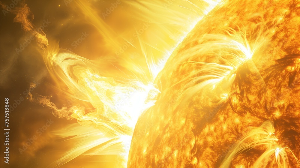 solar flare, and magnetic storms, Solar prominence, Plasma flash on the ...