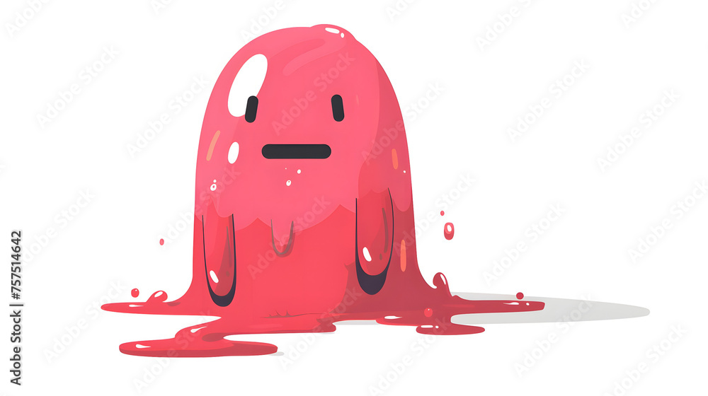 This image captures a cute pink blob character looking sad while ...