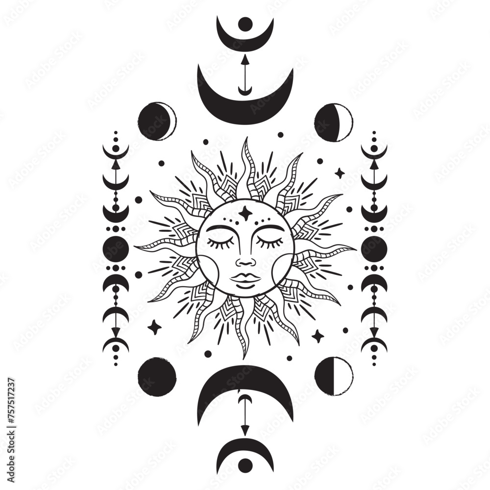 Title Sun and moon svg, boho svg, celestial sun svg, mystical svg ...