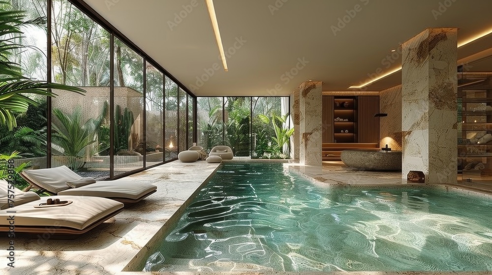 A home spa pool area, featuring a heated jacuzzi alongside the main ...