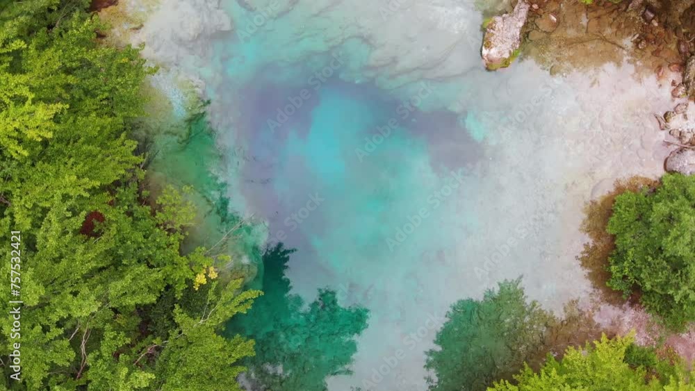 turquoise waters in the river Oko Skakavice The eye of a grasshopper ...