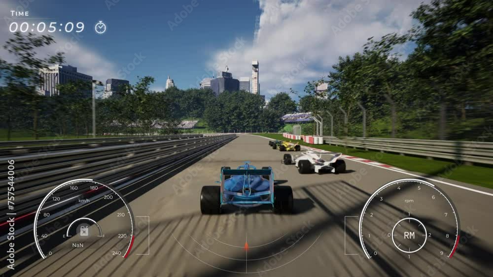Multiple cars race on the track in the online digital driving simulator ...