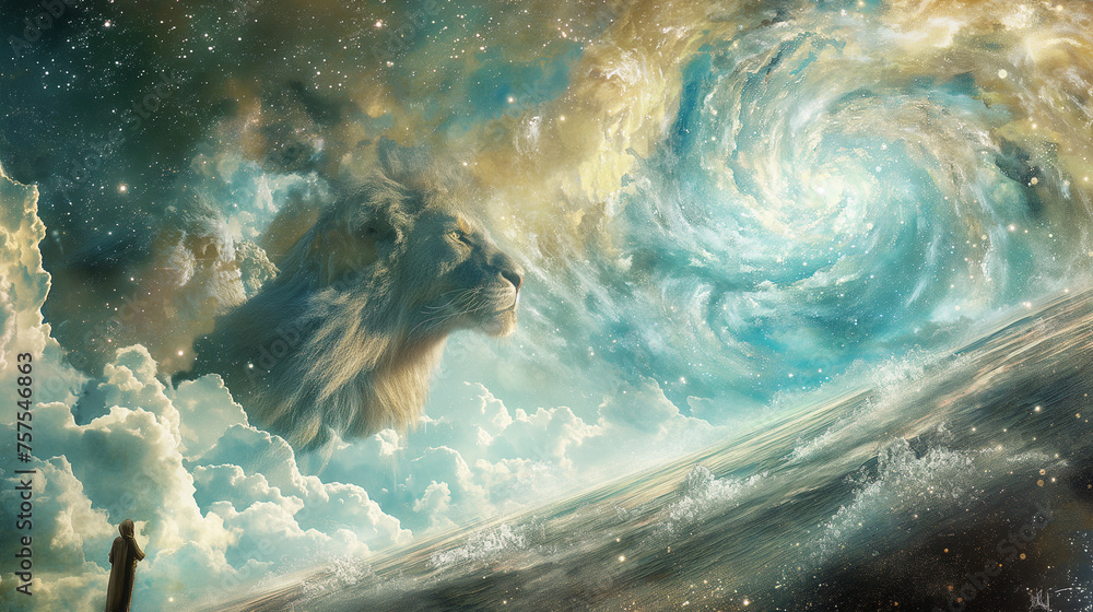 A surrealistic depiction of Daniel’s vision, with the four beasts ...