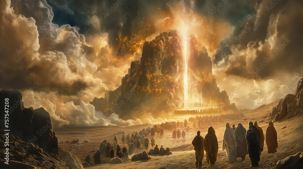 The Israelites led by a magnificent pillar of cloud by day and a pillar ...