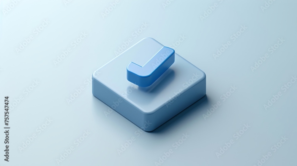 Light blue tick on a raised platform. Elevated check symbol. Soft blue ...