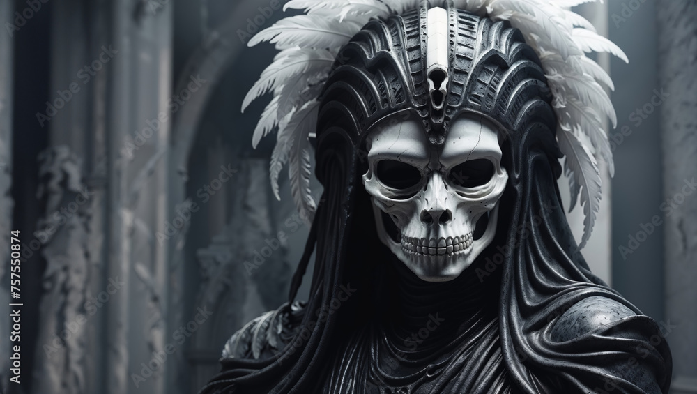 Ancient temple skeleton skull guardian statue with a silent death stare ...
