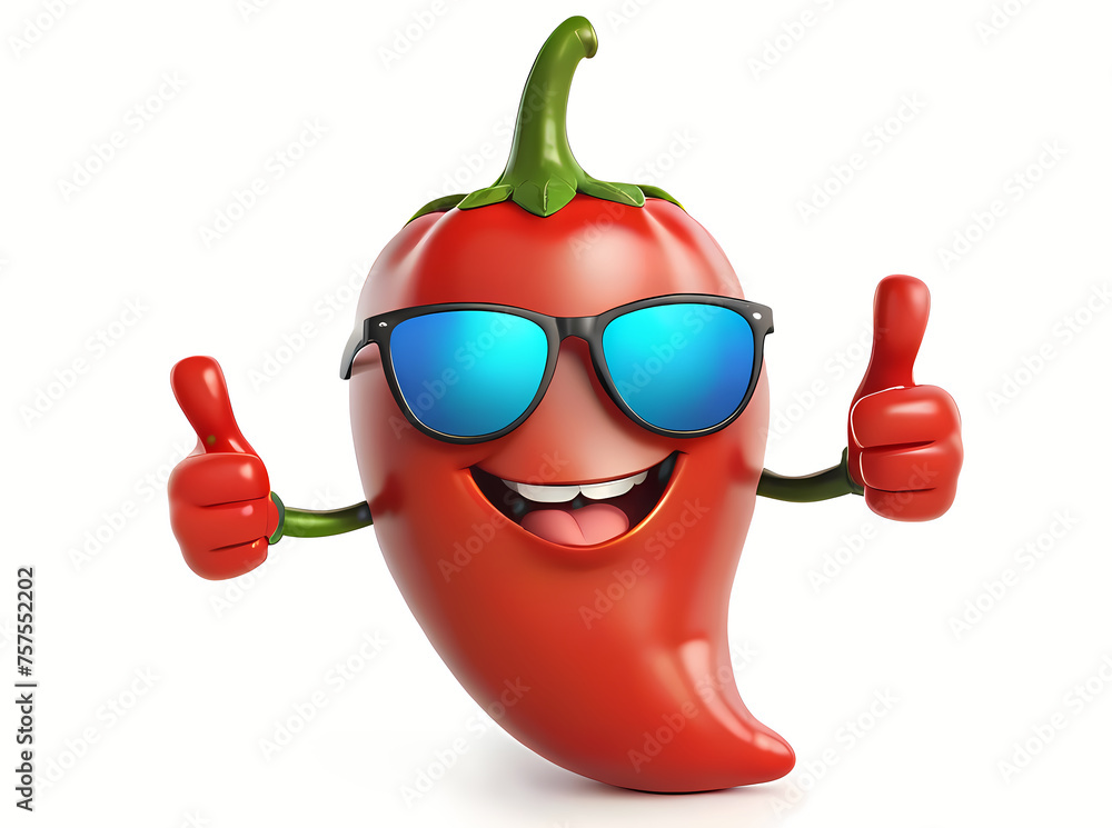 Happy smiling big chili pepper character wearing sunglasses and gives ...