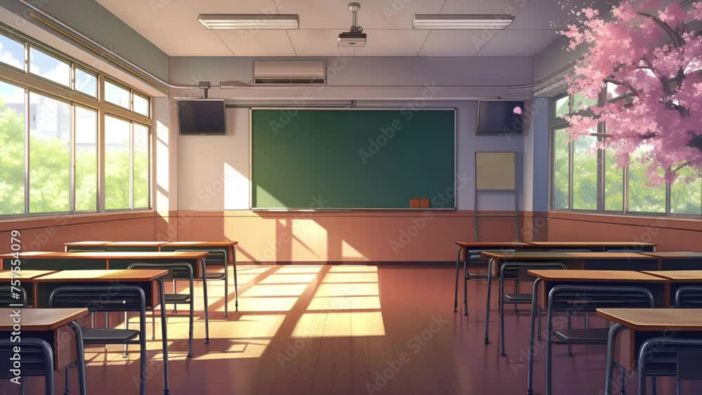 The empty school or university classroom, has a Japanese cartoon style ...