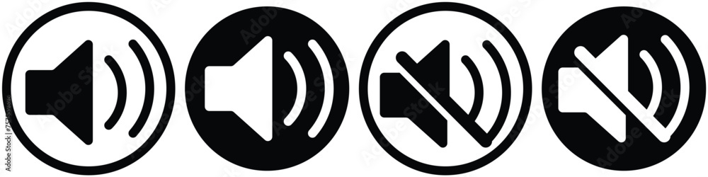 Speaker icon set. volume icon vector. loudspeaker icon vector. Mute and ...