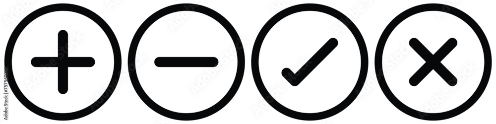 Plus Minus Icon, Round plus sign and minus sign icon set. Vector ...