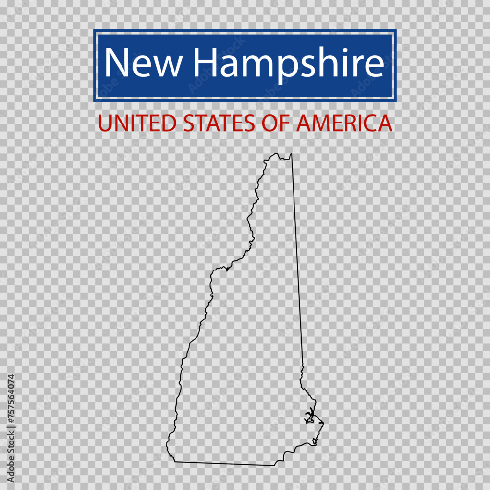 New Hampshire state outline map on a transparent background, United ...