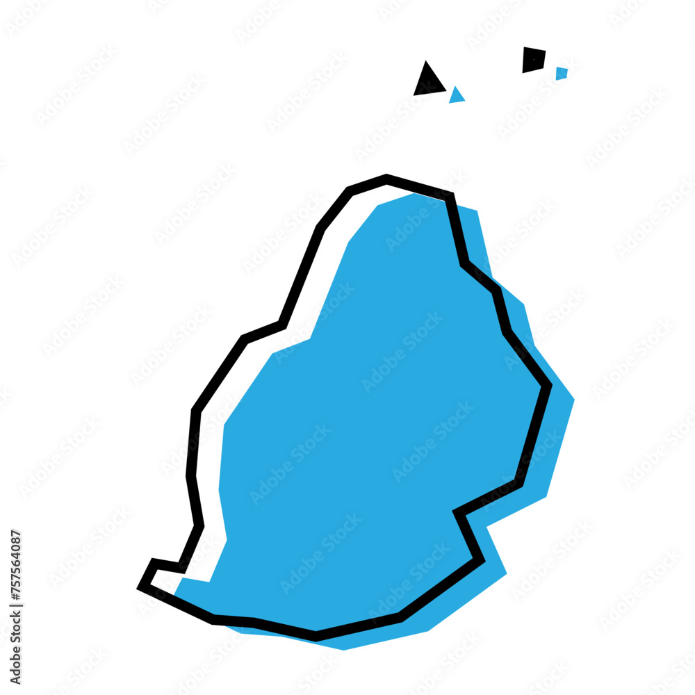 Mauritius country simplified map. Blue silhouette with thick black ...