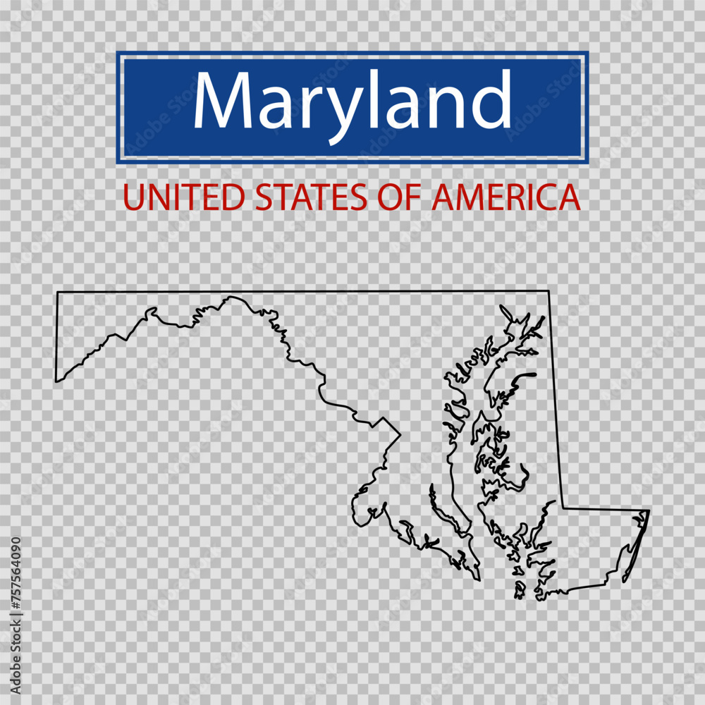 Maryland state outline map on a transparent background, United States ...