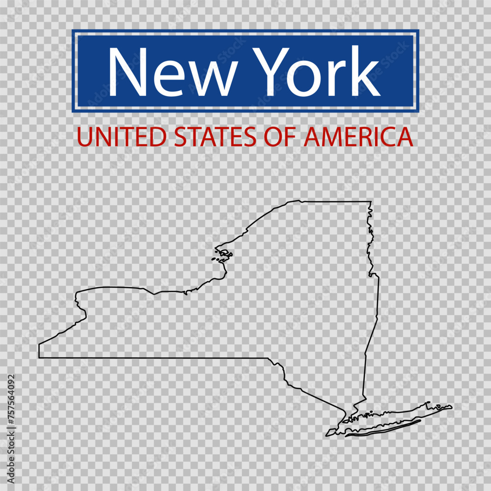 New York state outline map on a transparent background, United States ...