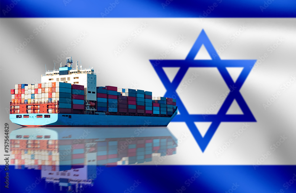 Container ship with flag of Israel. Cargo ship for sea import. Large ...