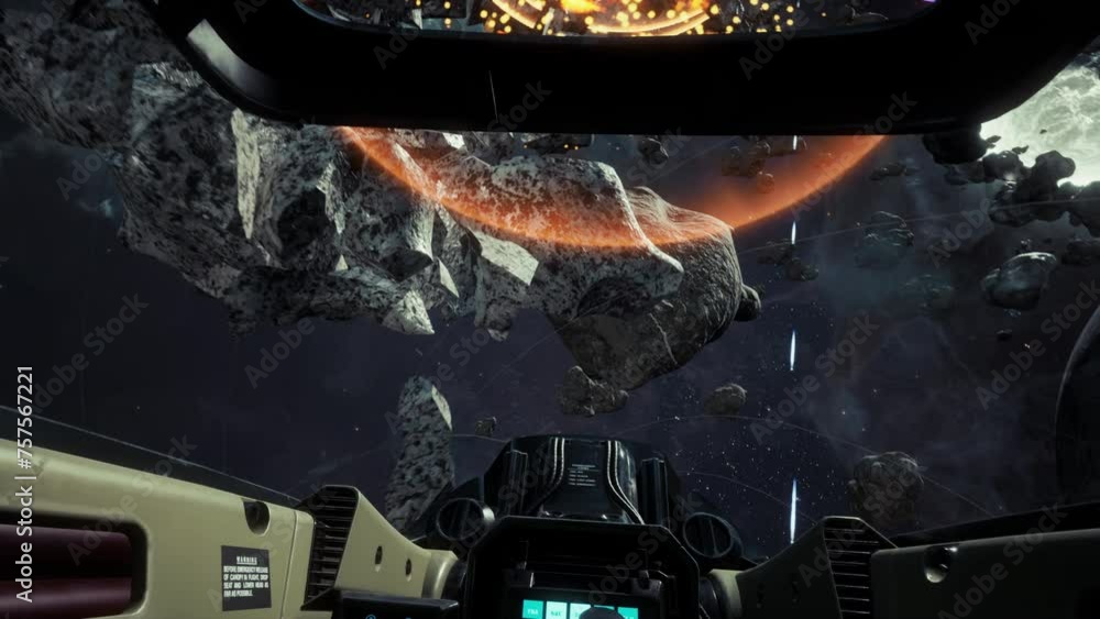 Animation of a futuristic spaceship flying in the computer game space ...