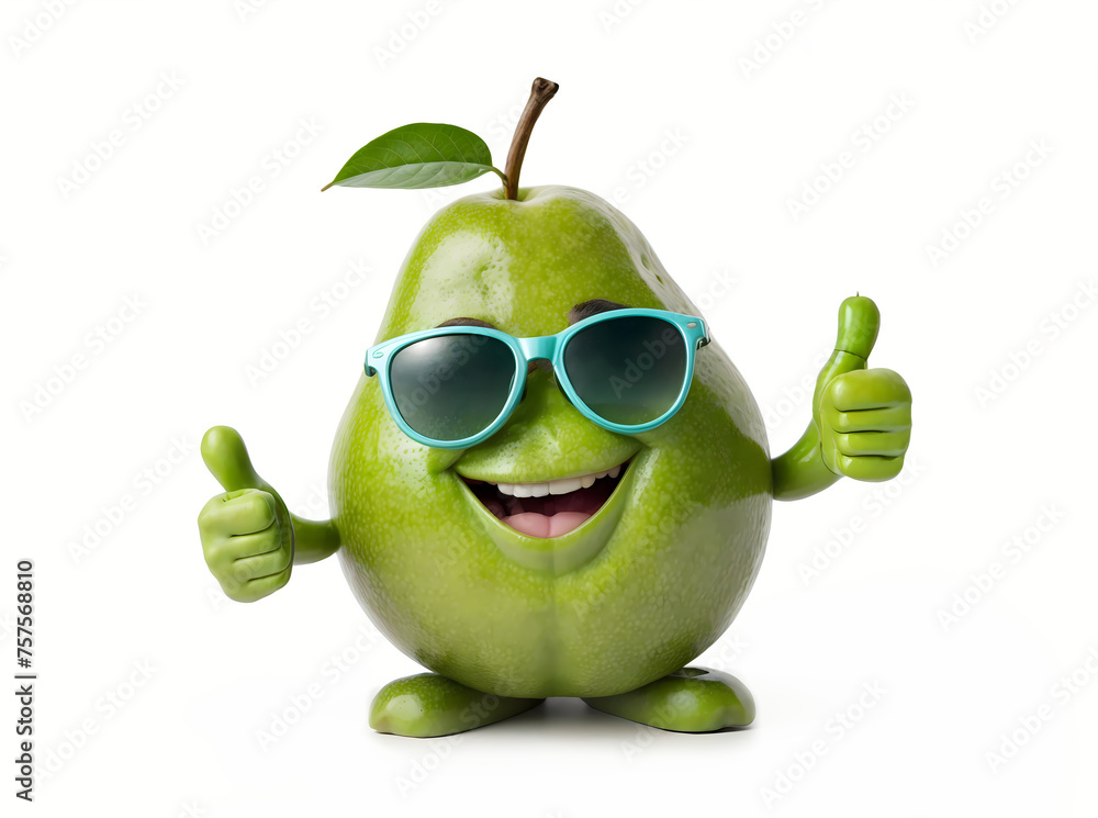 Happy guava character wearing sunglasses and gives big thumbs up, funny ...