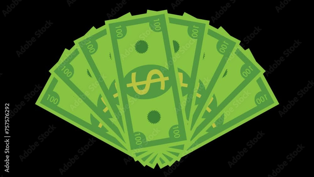 Spreading out cartoon 100 dollar bill cash money icon Animation 2 Stock ...
