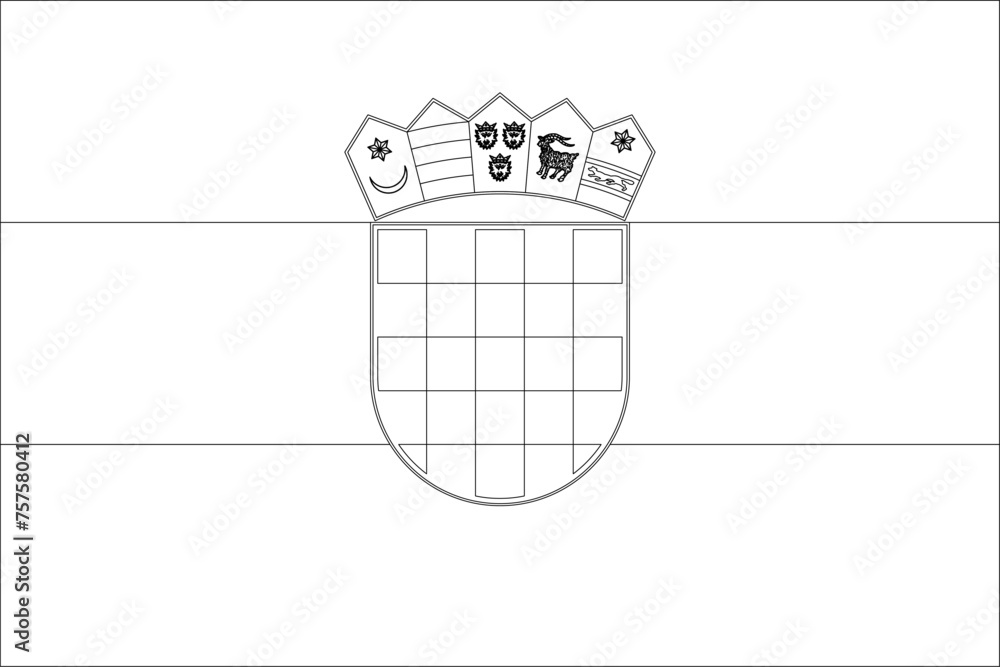 Croatia flag - thin black vector outline wireframe isolated on white ...
