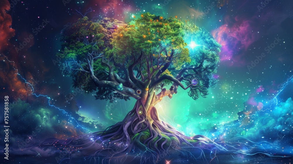 Cosmic Tree of Life with Medicinal Plants and Spirituality Stock ...