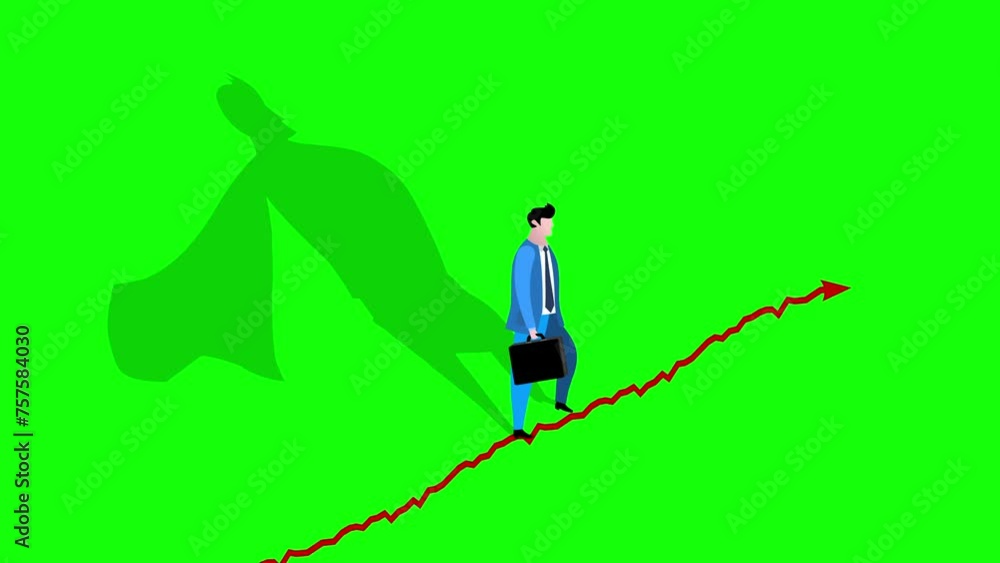 Cartoon businessman with superhero shadow chart animation greenbox ...