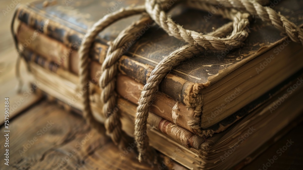 Vintage book tied with a rope, symbolizing the connection between past ...