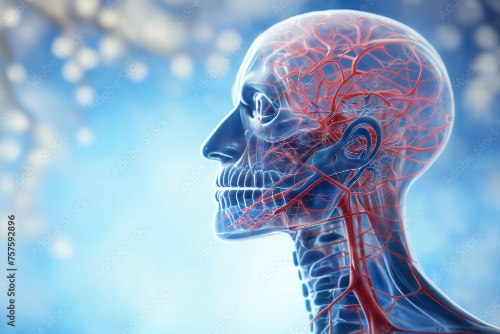 silhouette of a human body with the blood circulatory system and neural ...