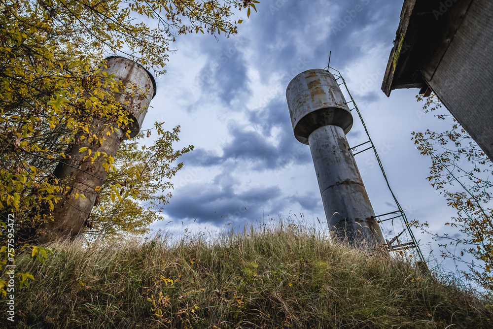 Water tower of abandoned Radioecology Laboratory in former fish farm in ...