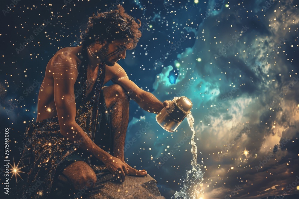Aquarius Zodiac Sign, Horoscope Symbol, Magic Astrology Man Pouring ...